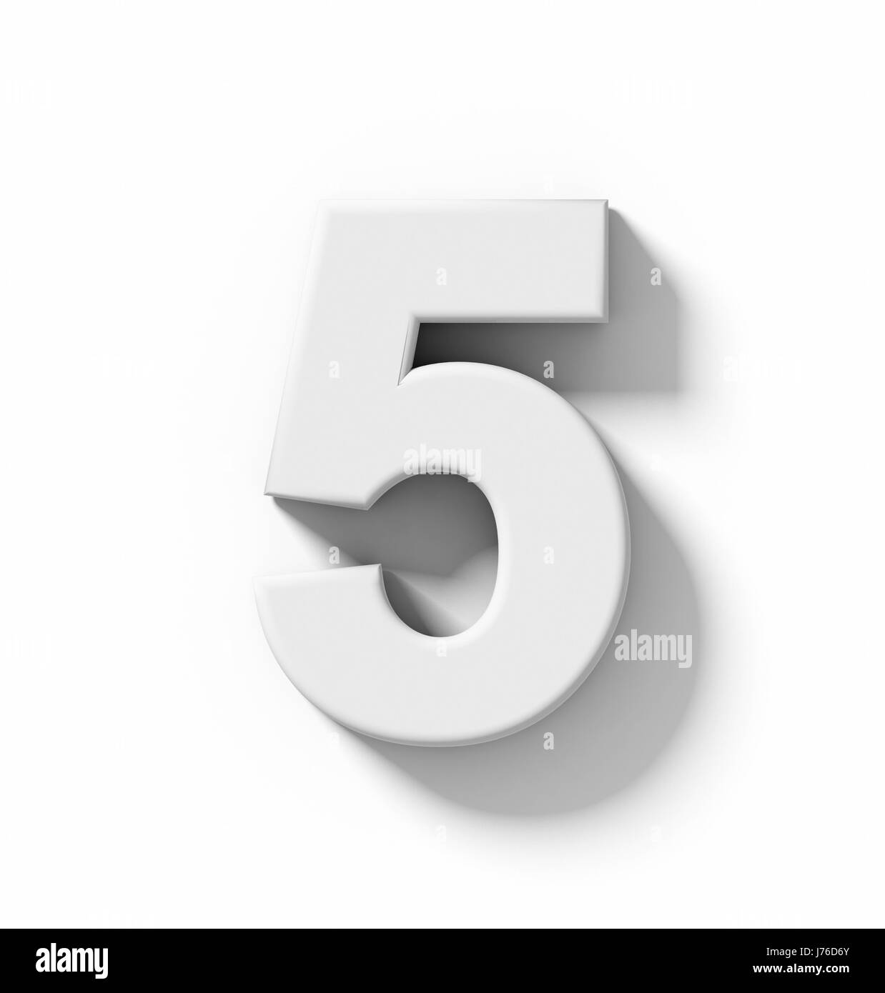 number 5 3D white isolated on white with shadow - orthogonal projection ...