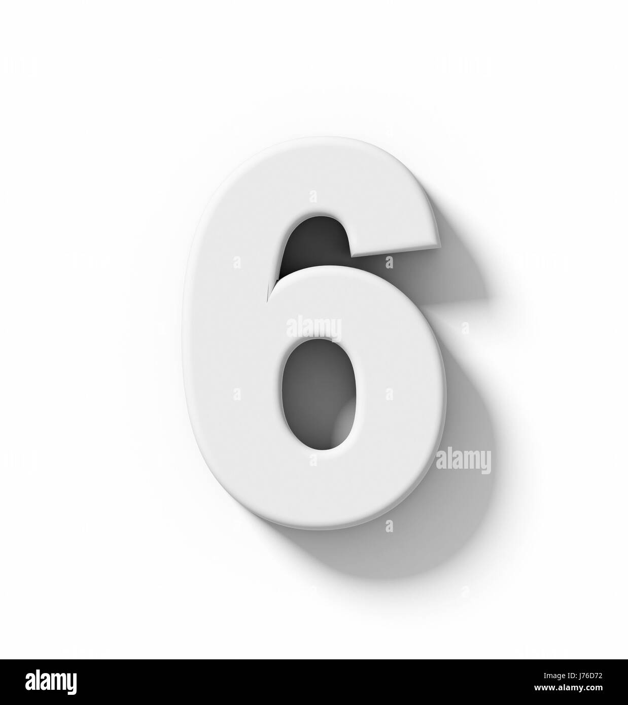 number 6 3D white isolated on white with shadow - orthogonal projection ...