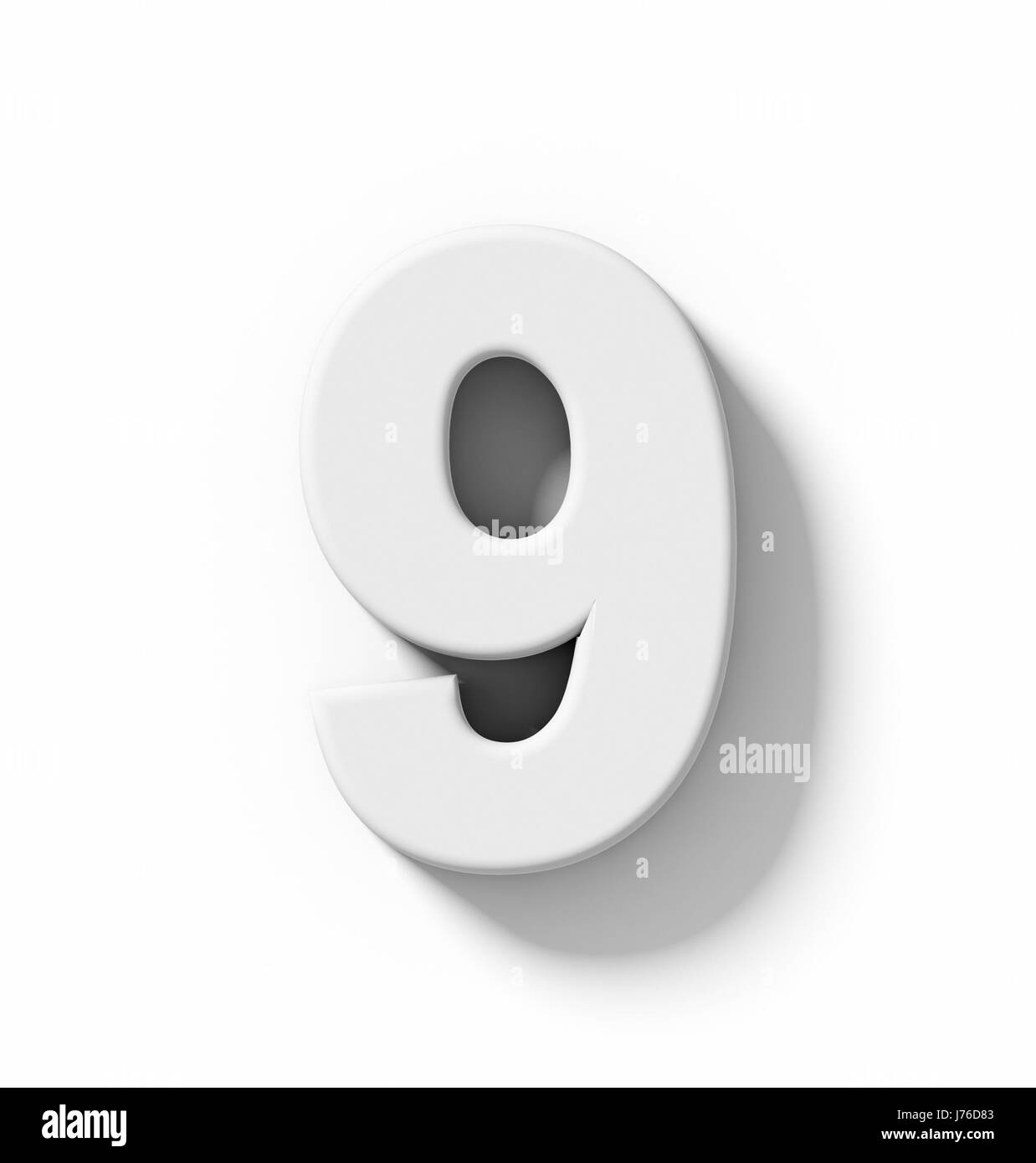 number 9 3D white isolated on white with shadow - orthogonal projection ...