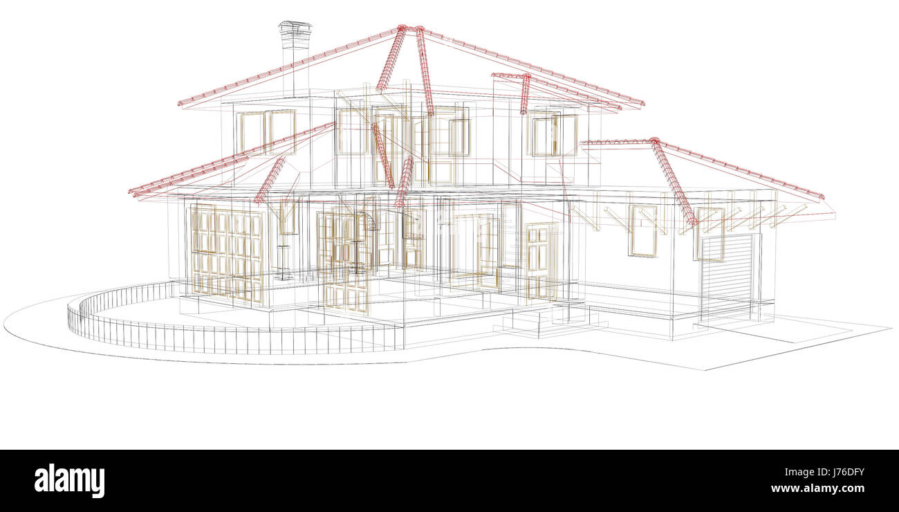 house building model design project concept plan draft engineering line ...