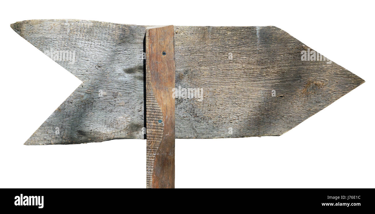 Real vintage handmade wooden arrow sign back side. Isolated on white ...