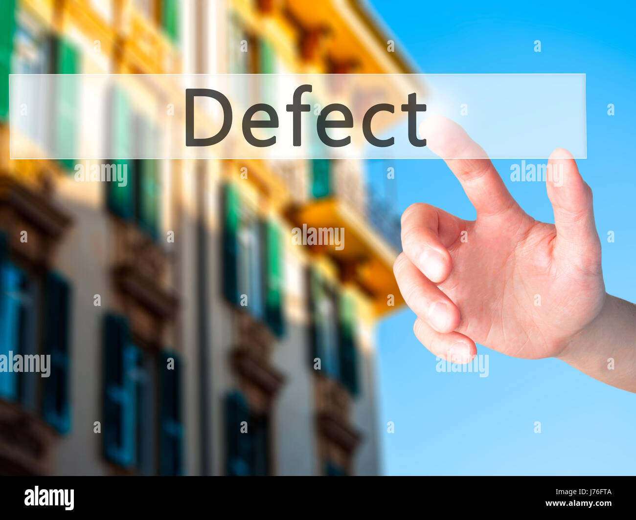 Defect - Hand pressing a button on blurred background concept ...