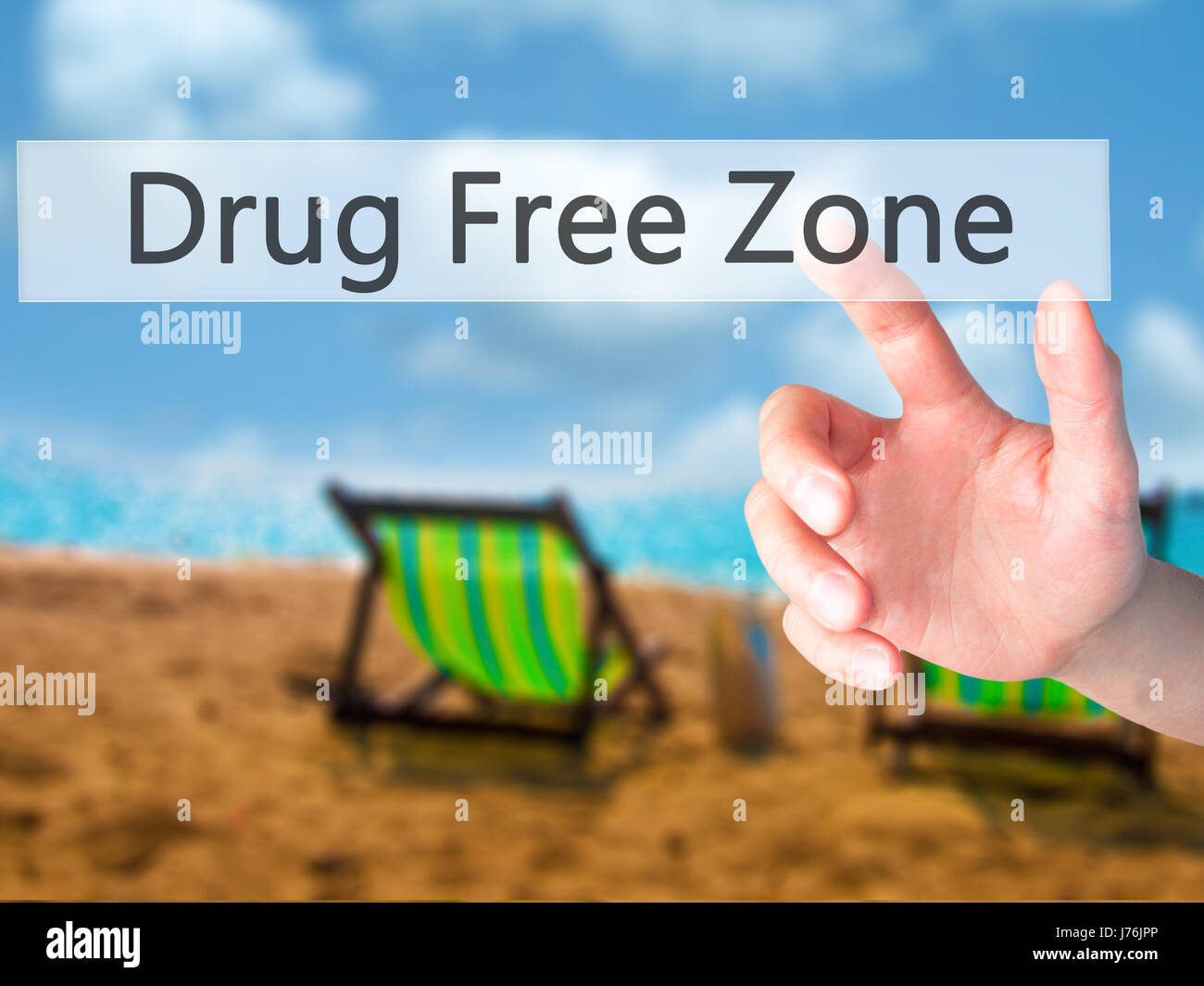 Drug Free Zone - Hand pressing a button on blurred background concept ...