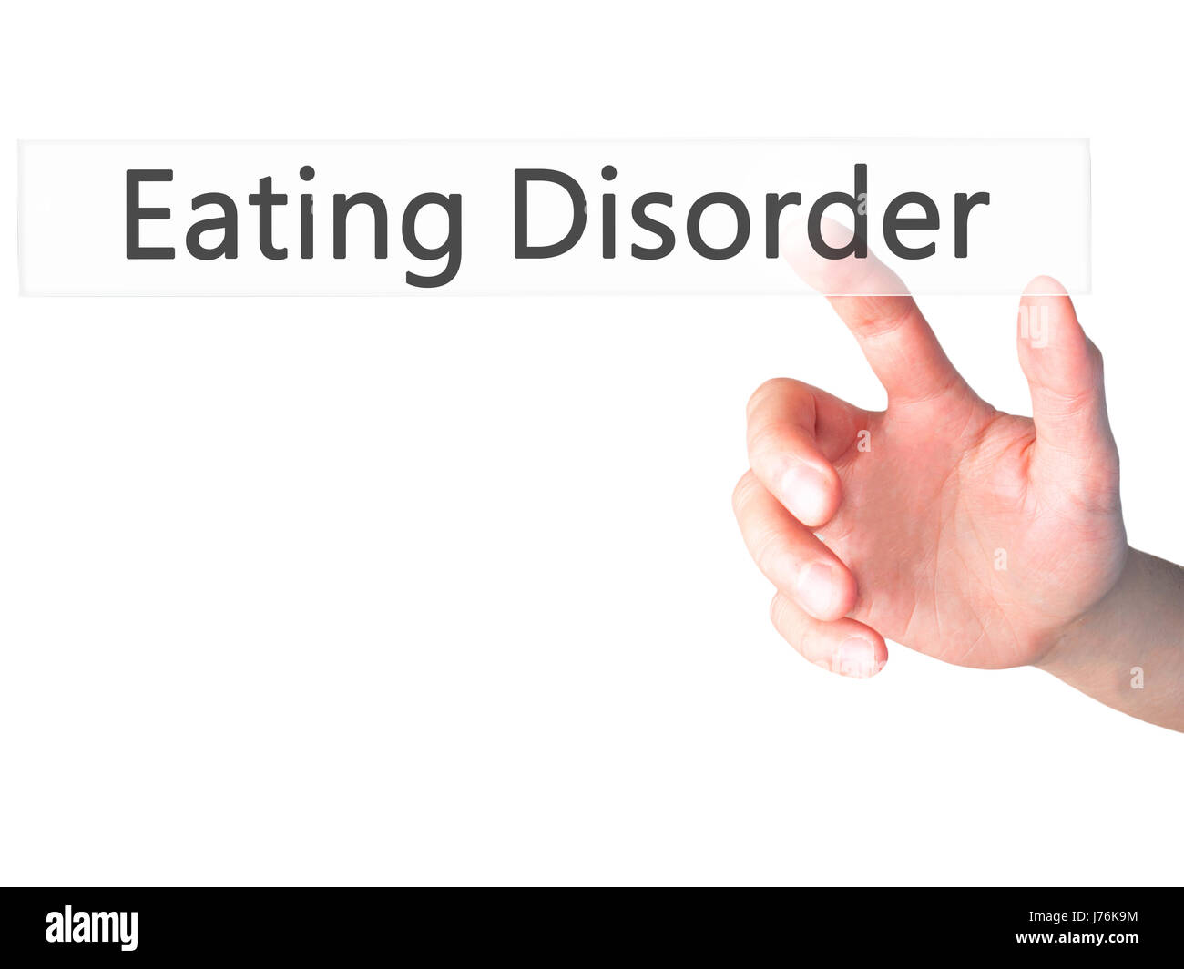 Eating Disorder - Hand pressing a button on blurred background concept ...