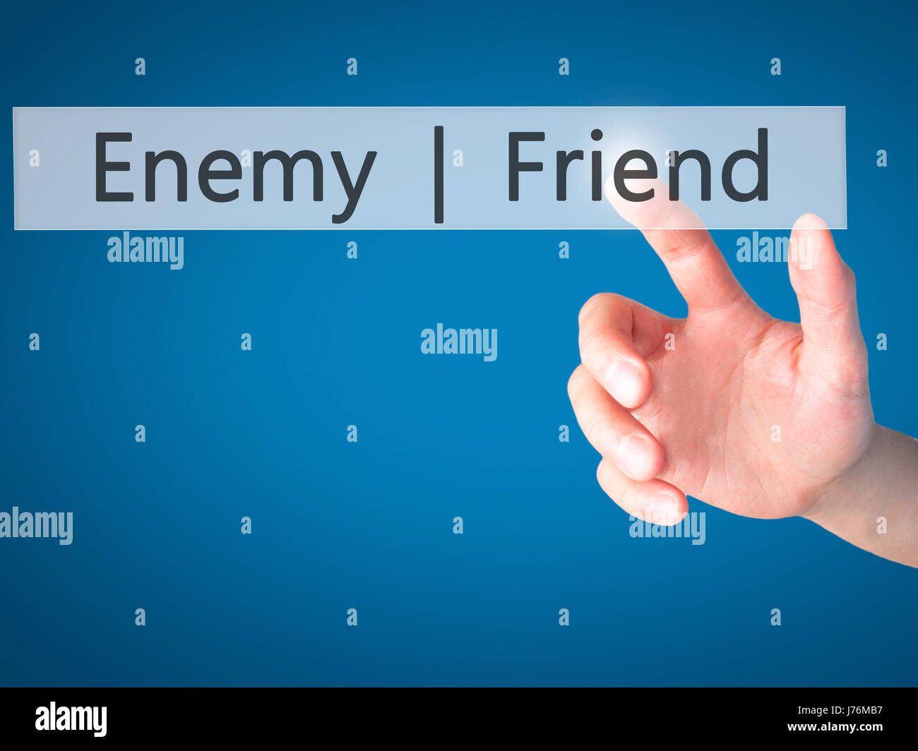 Enemy Friend - Hand pressing a button on blurred background concept ...