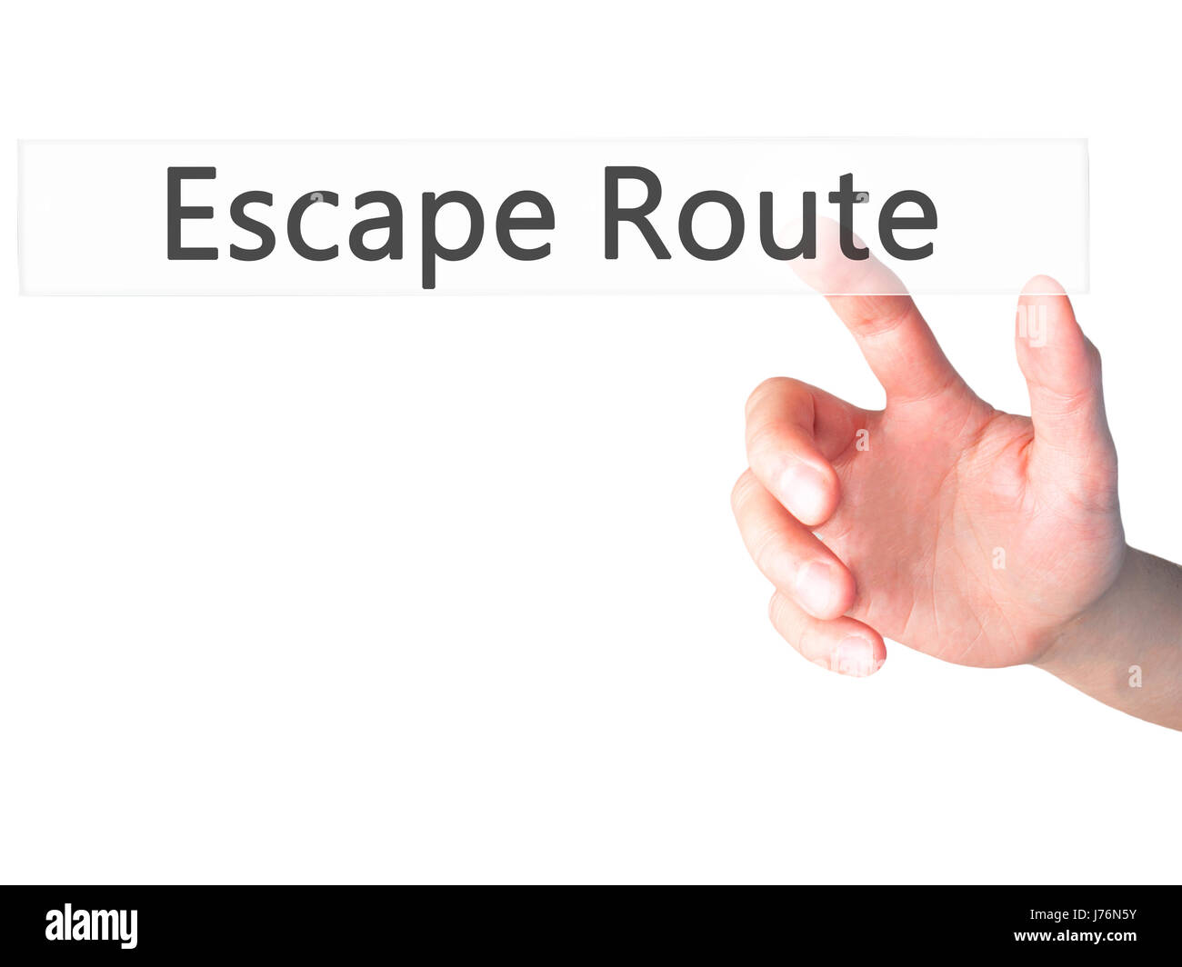 Escape Route - Hand pressing a button on blurred background concept ...