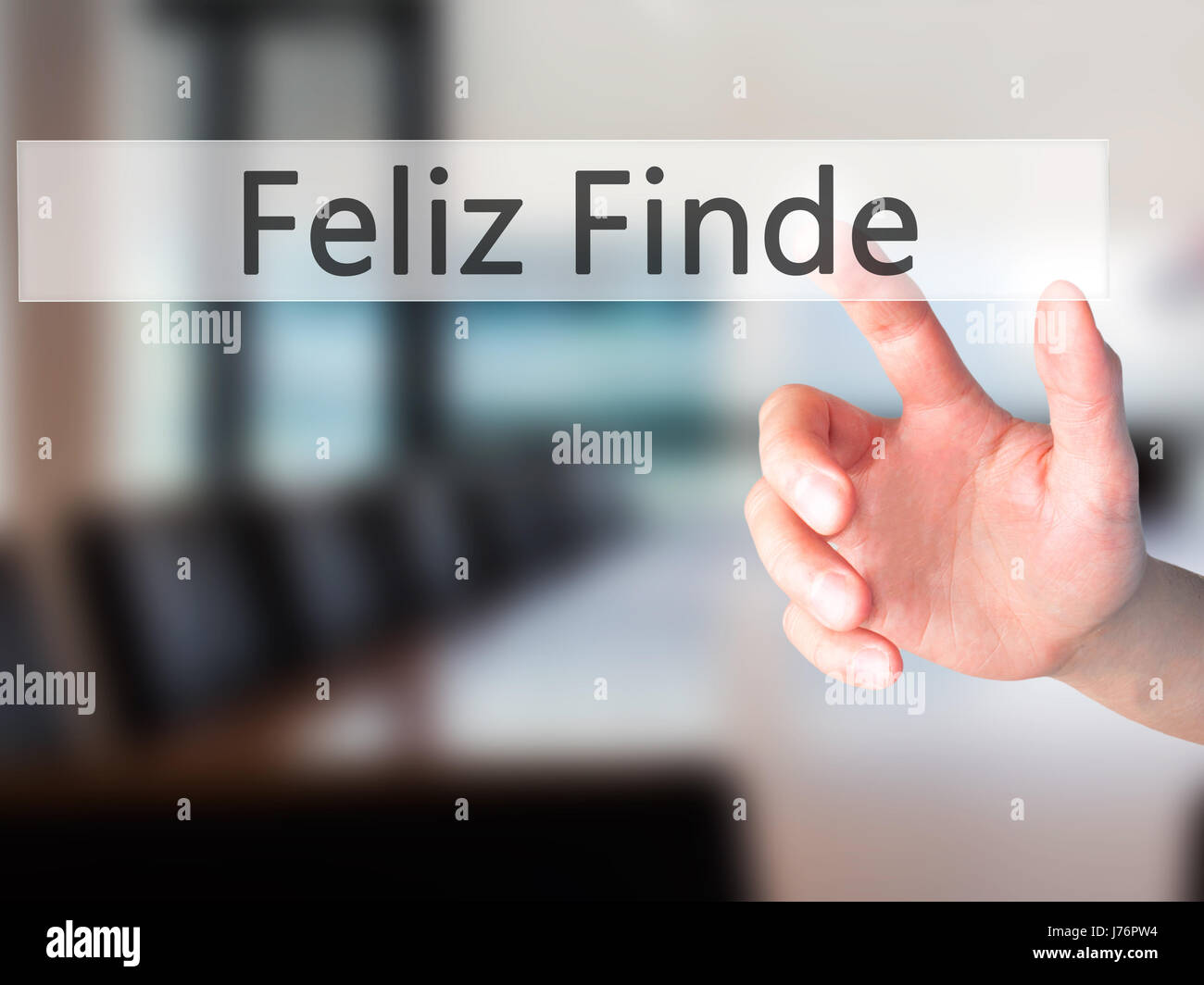 Feliz Finde (Happy Weekend In Spanish) - Hand pressing a button on ...