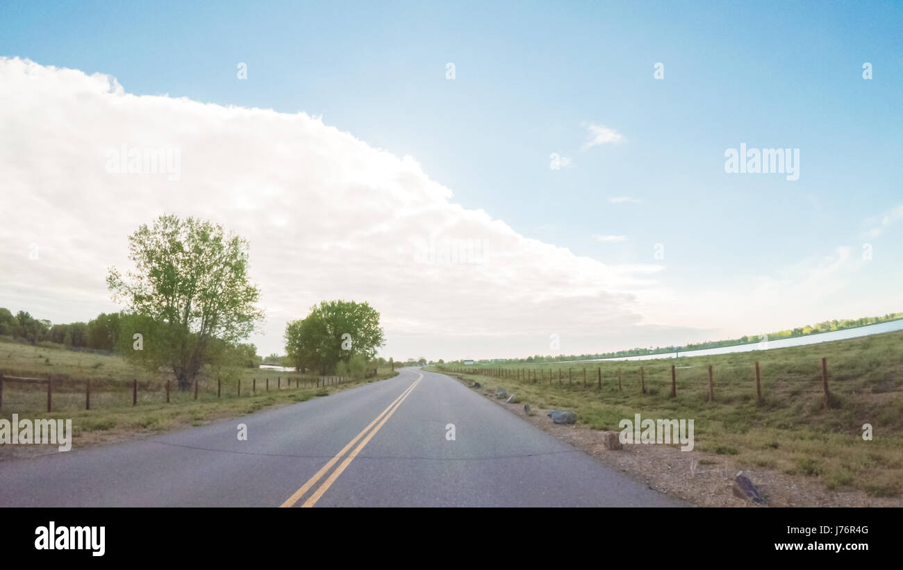 POV point of view - Driving on rural roads in farmland on Midwest Stock ...