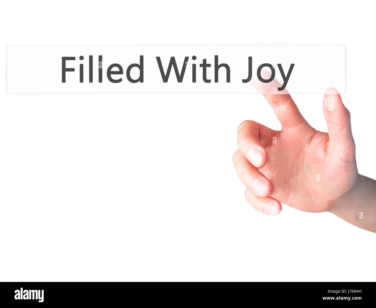 Filled With Joy - Hand pressing a button on blurred background concept ...