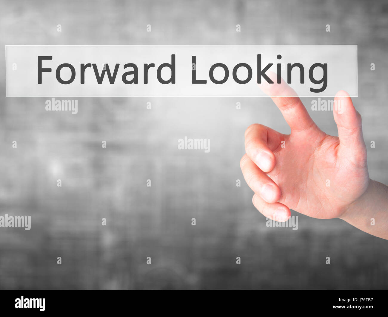 Forward Looking - Hand pressing a button on blurred background concept ...