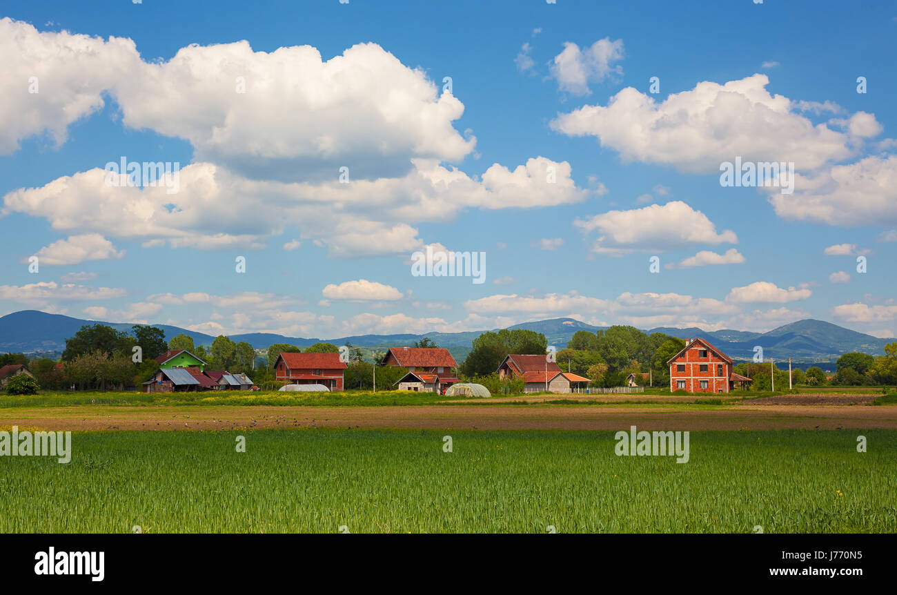 Landscape of a village, countryside scene during spring in Serbia Stock ...