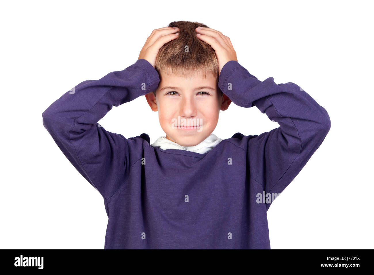 hand hands funny boy lad male youngster his head gesture blue humans ...