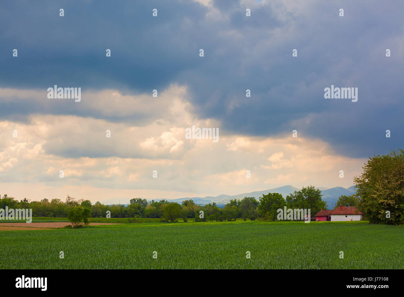 Landscape of a village, countryside scene during spring in Serbia Stock ...