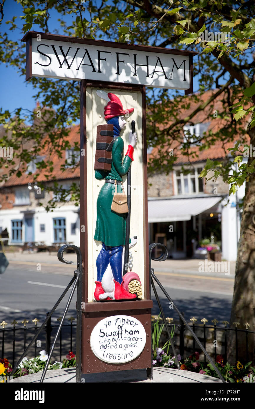 Town sign of the pedlar who dreamed of treasure, which stands at the ...