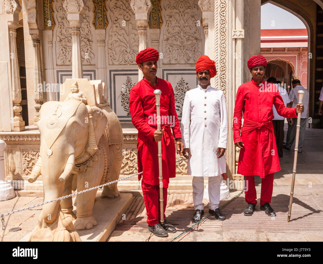 guards at the Amber Fort in Jaipur,India,in red uniform Stock Photo - Alamy