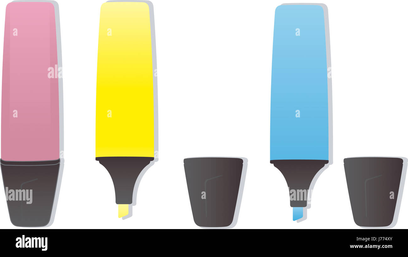 illustration fluorescent pen style pencil office blue colour ...