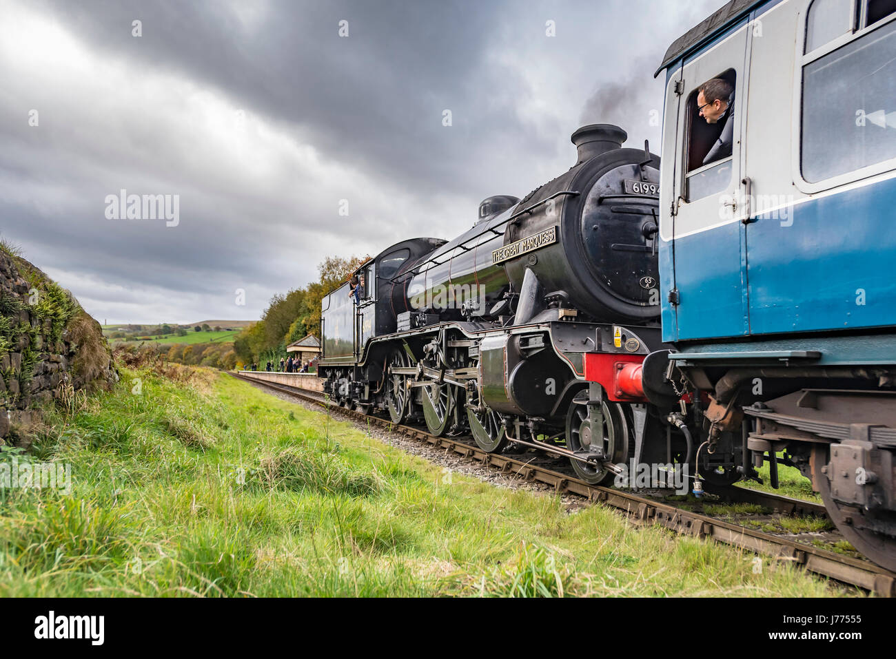 The Great Marquess steam locomotive train at Irwell Vale halt. ELR ...