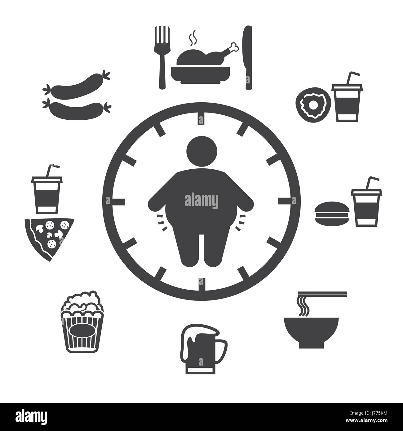 Concept of obesity caused by food and drink, Vector icons Stock Vector ...