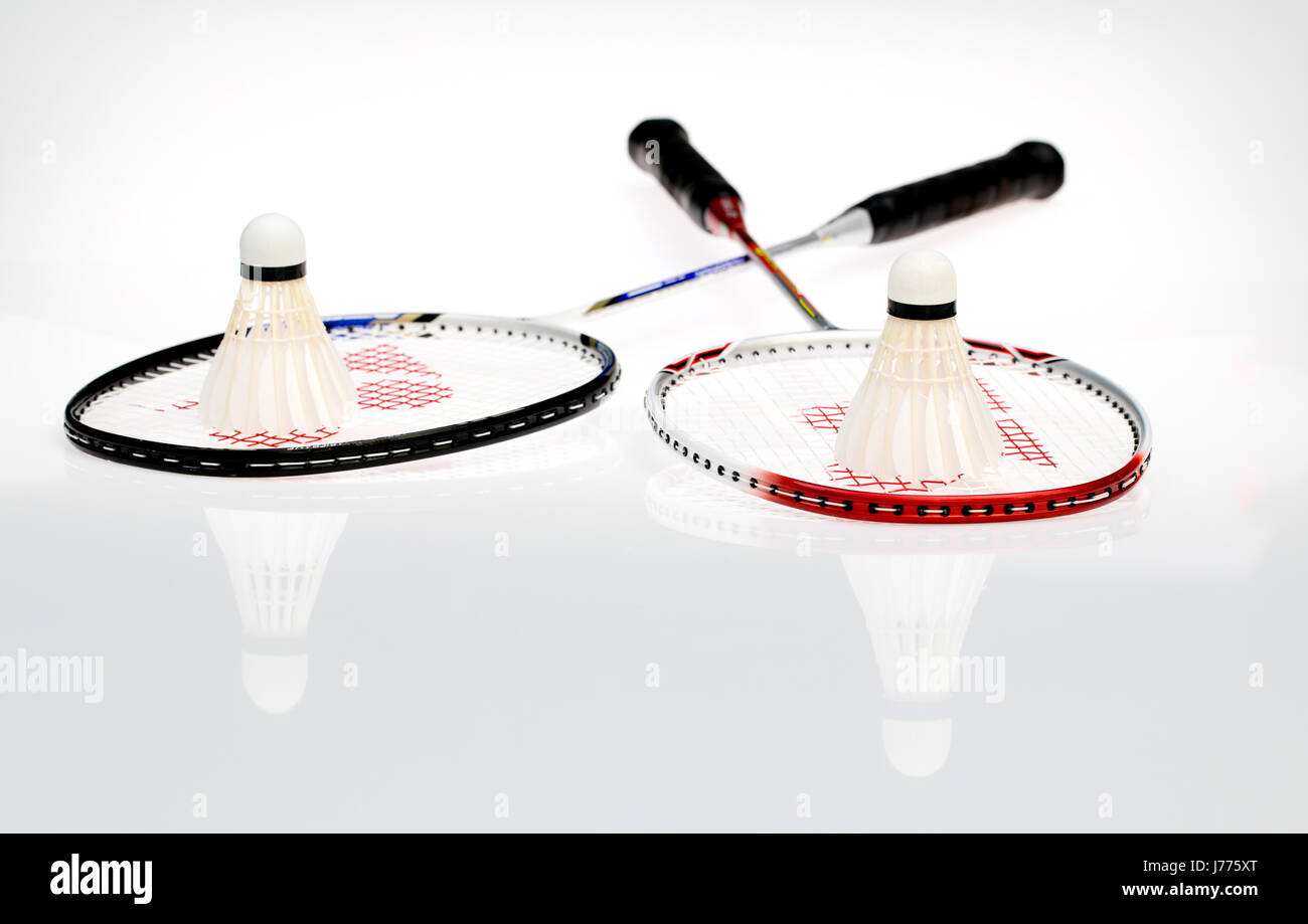 badminton equipment on white background Stock Photo - Alamy