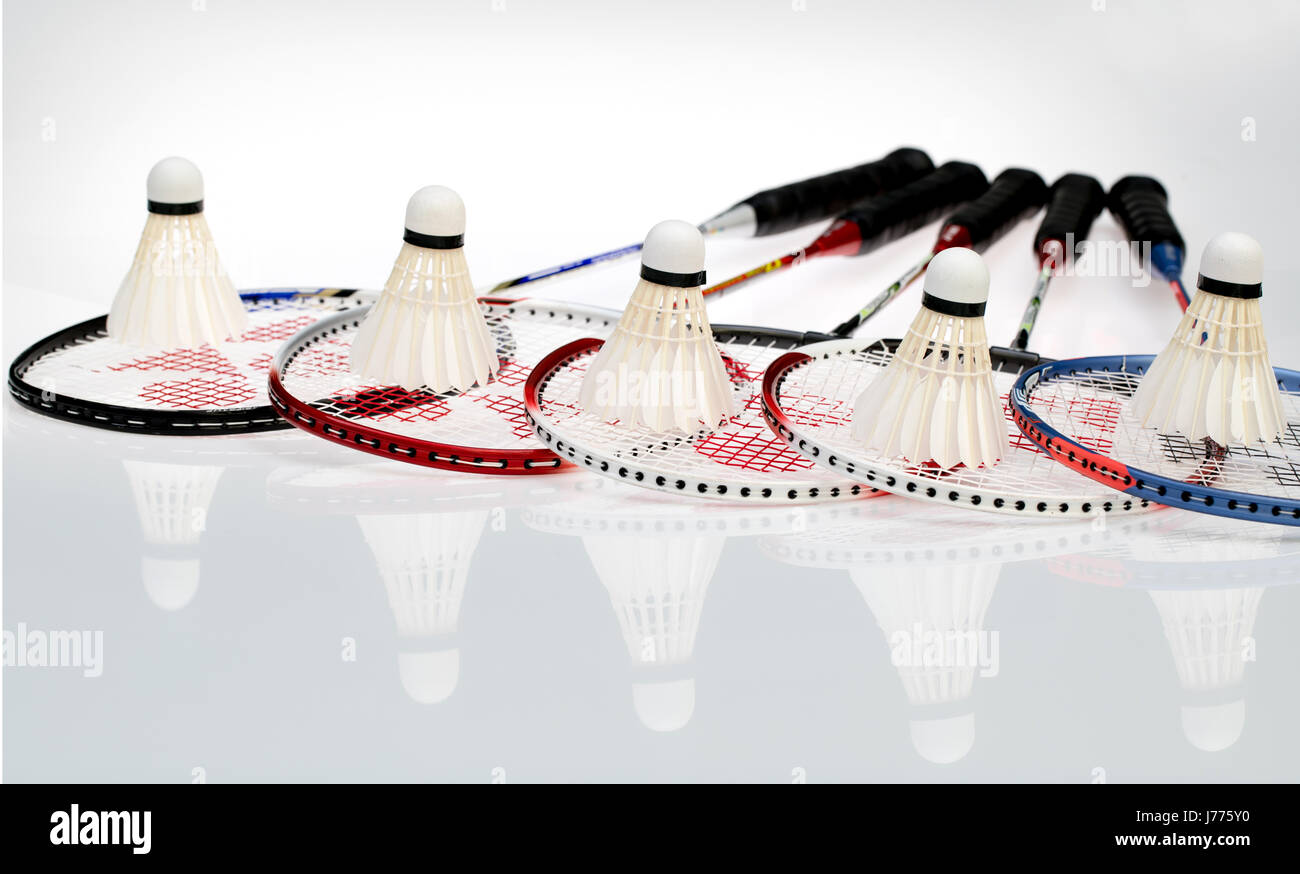 badminton equipment on white background Stock Photo - Alamy