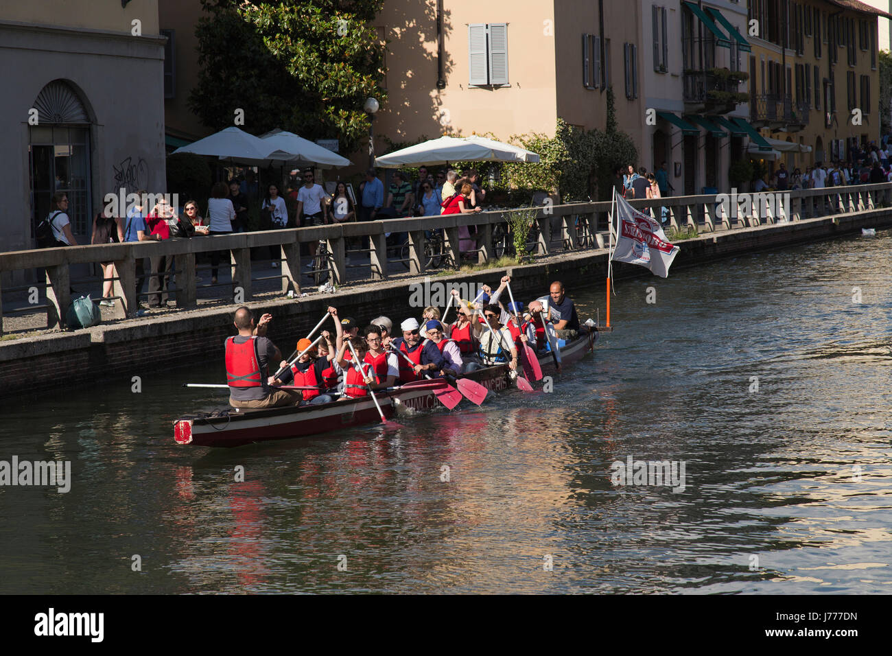 tourists canoeing in Navigli Milan Italy Stock Photo - Alamy