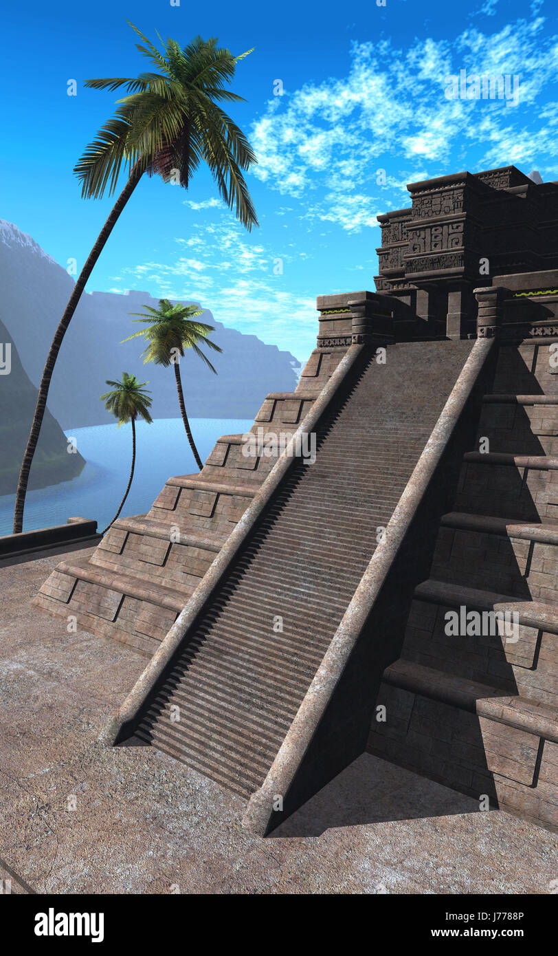 temple stone pyramid transformation maya blue stairs detail holiday ...