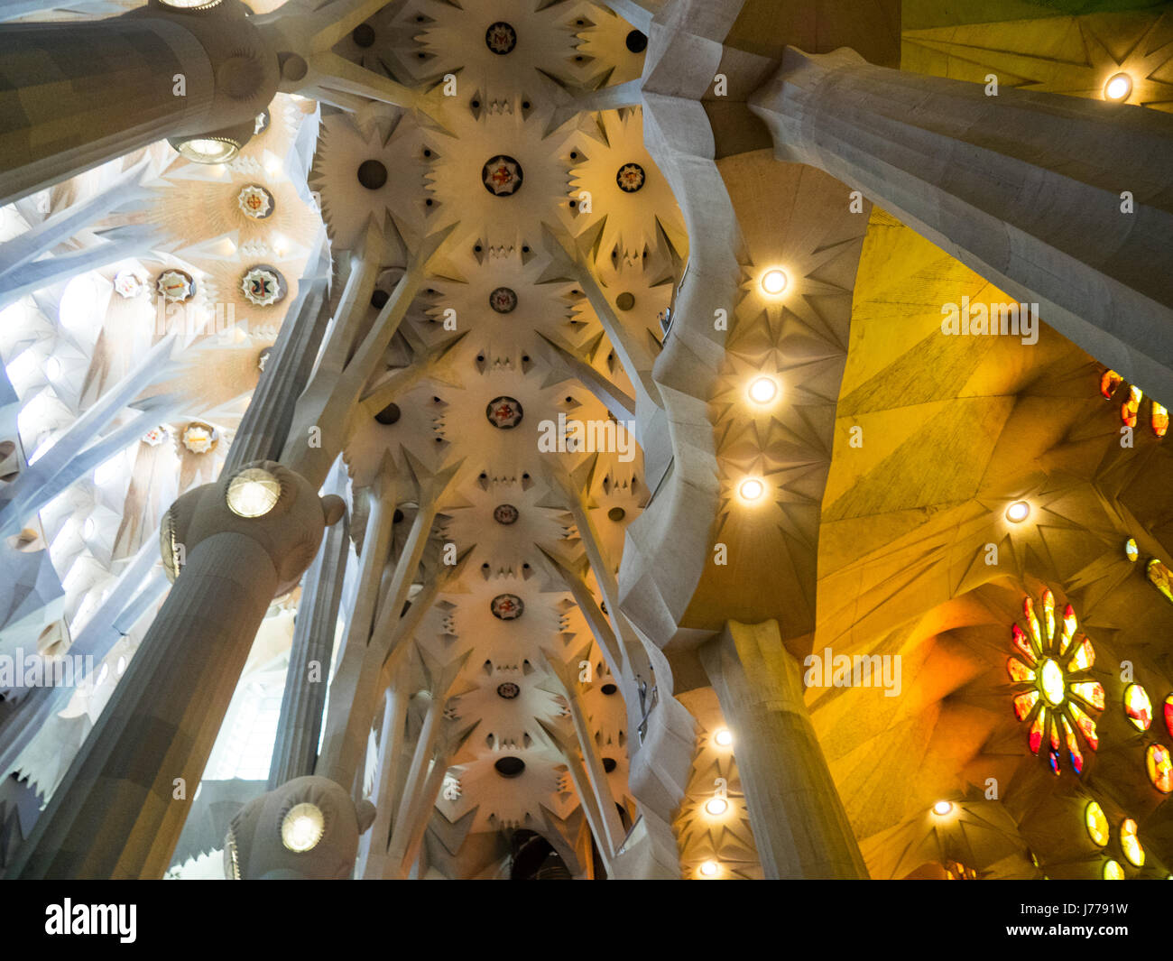 Elaborate and decorative tree like columns, ceiling and stain glass ...