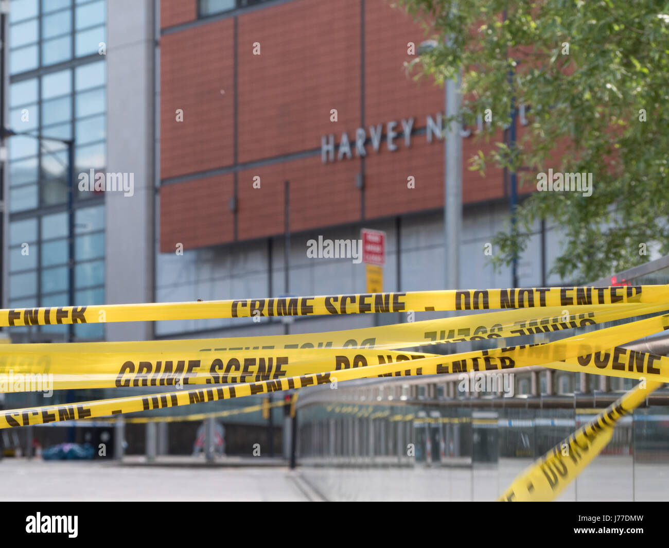 Manchester, UK. 23rd May, 2017. The police crime scene tape used as a ...