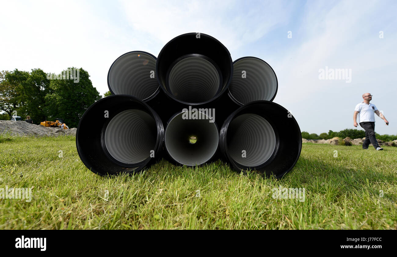 Wacken, Germany. 23rd May, 2017. Empty pipes lying in the event grounds ...