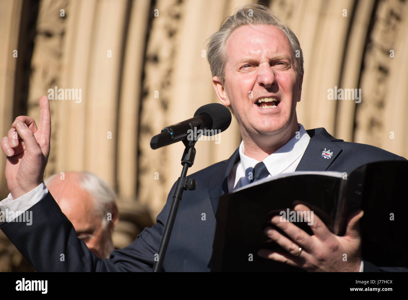Manchester, UK. 23rd May, 2017. Tony Walsh, poet, recites a poem called ...