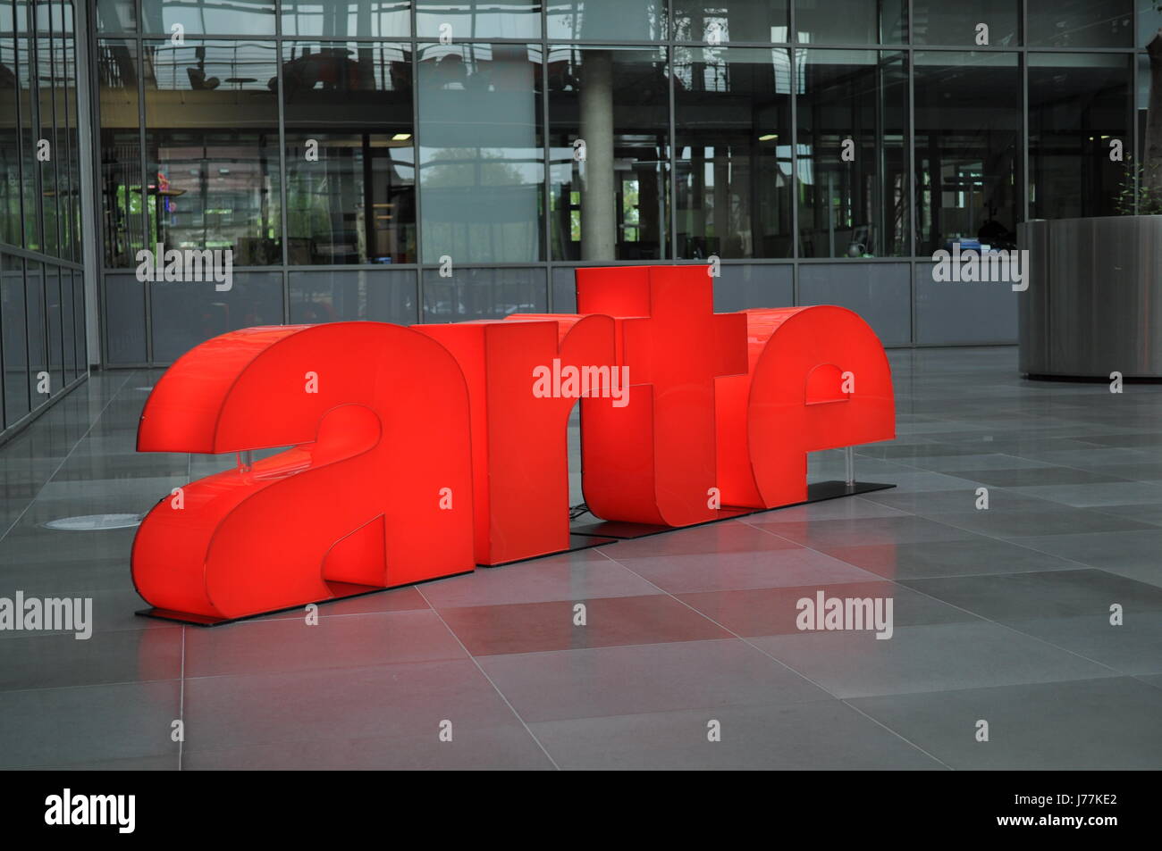The arte logo at head office of television station Strasbourg, France ...