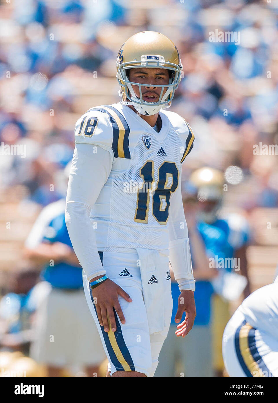 Los Angeles, CA, USA. 29th Apr, 2017. UCLA quarterback (18) Devon ...