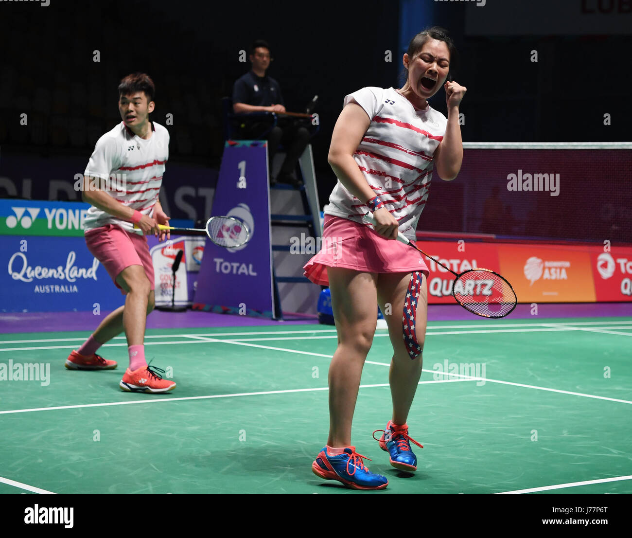 (170524) -- GOLD COAST, May 24, 2017 (Xinhua) -- Chinese Taipei's Wang ...