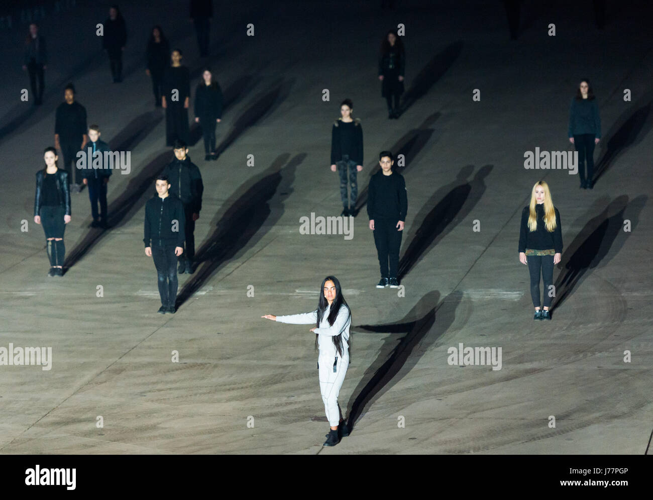 Actors on stage during a rehearsal of Lemi Ponifasio's Children of Gods ...