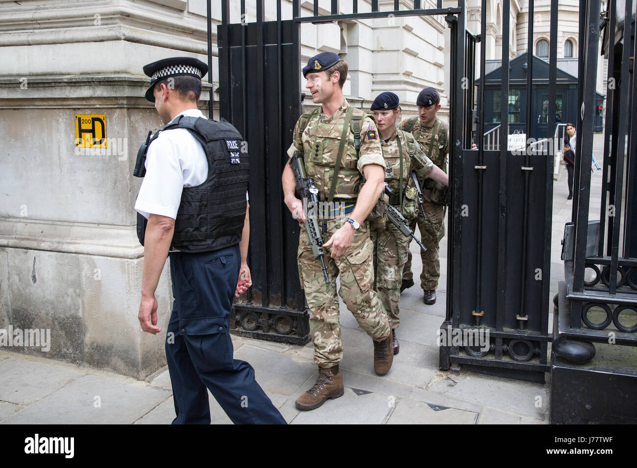 London, UK. 24th May, 2017. Operation Temperer: Soldiers leave Downing ...