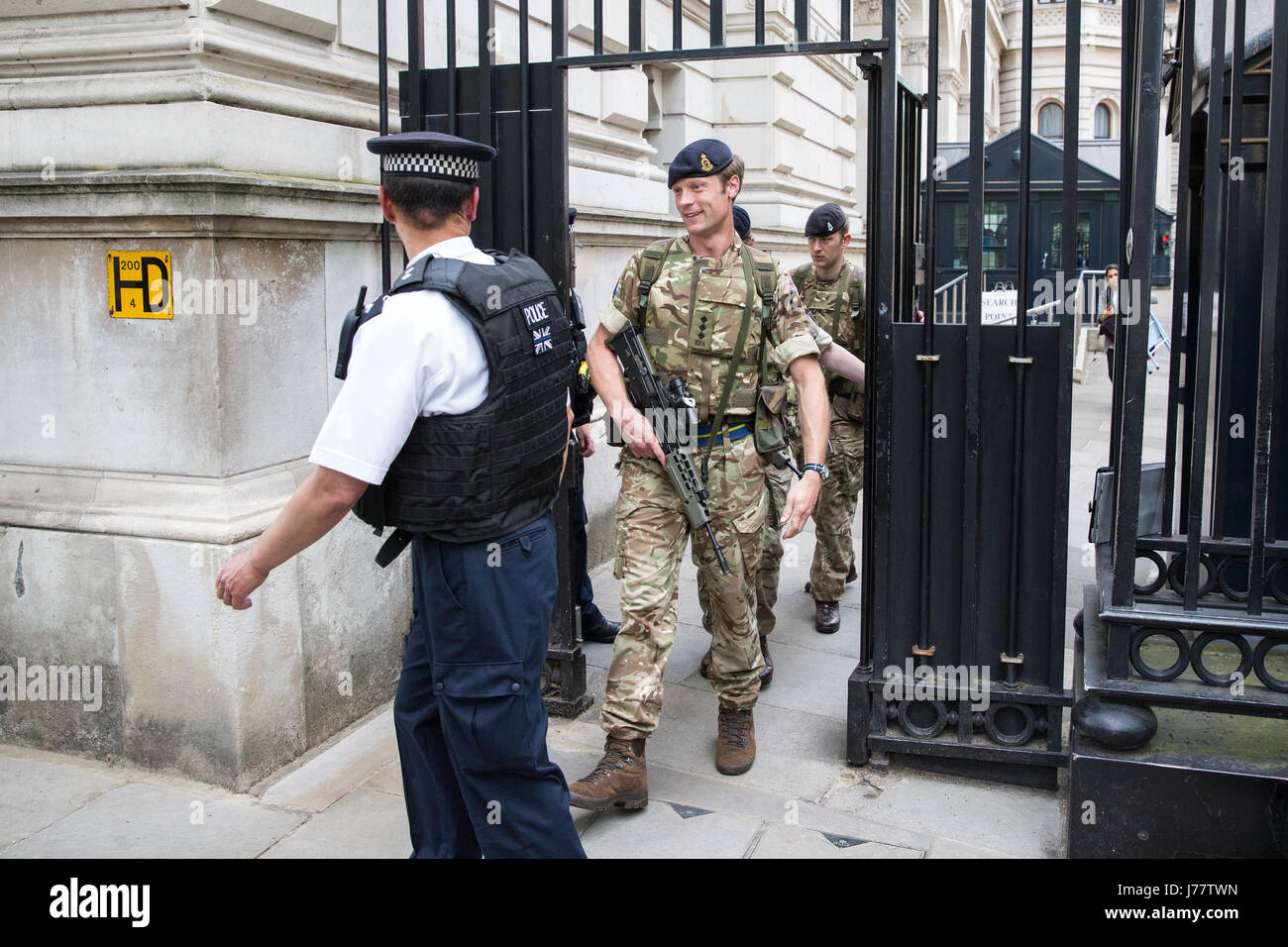 London, UK. 24th May, 2017. Operation Temperer: Soldiers leave Downing ...