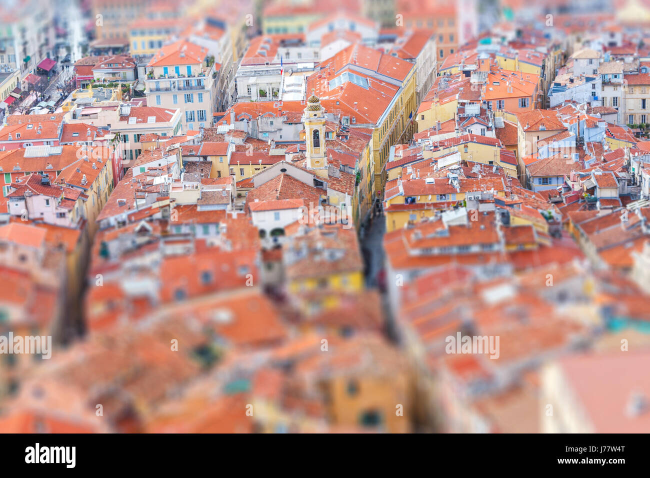 View of old center of Nice. Cote d'Azur, French Riviera. Tilt-shift ...