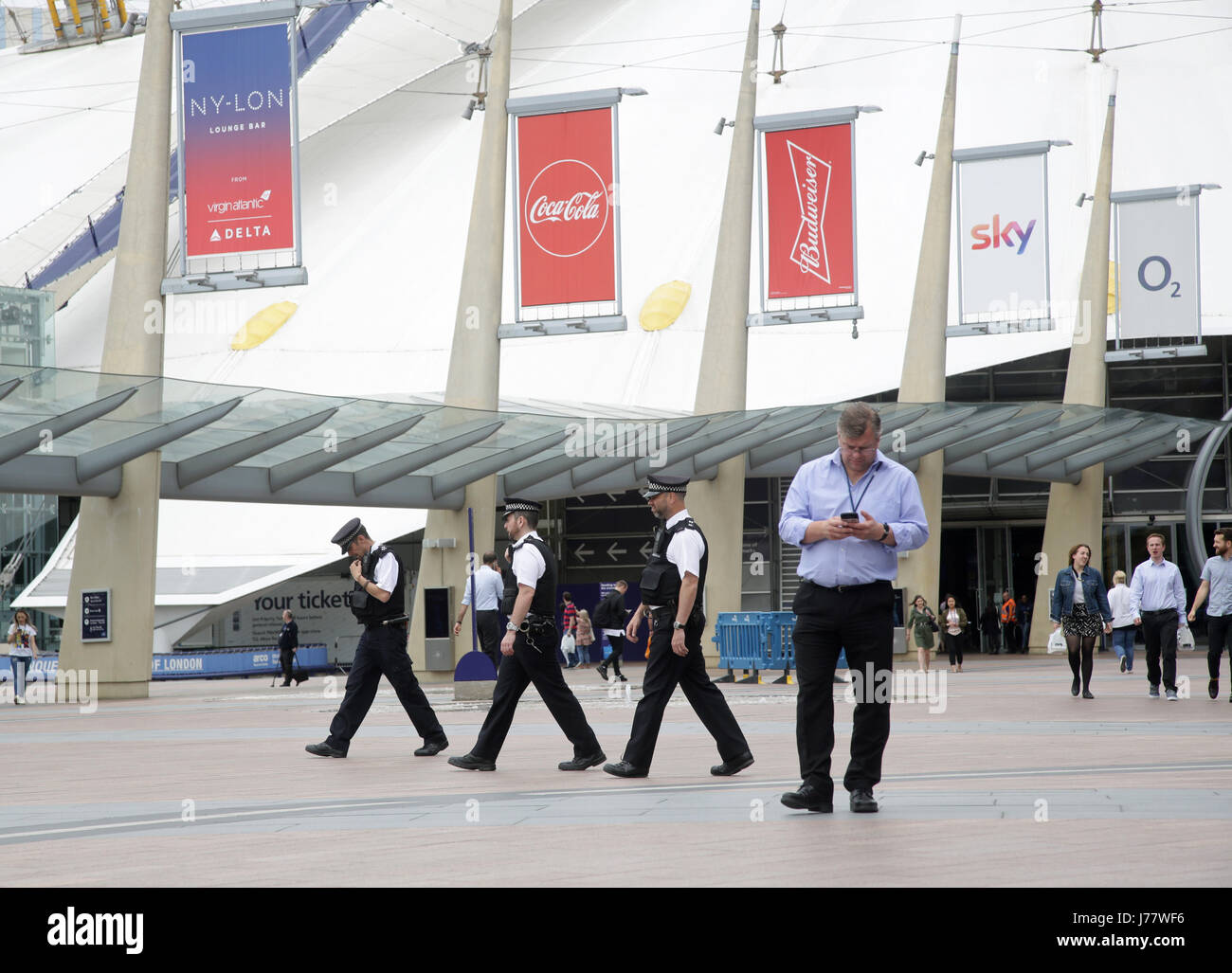 Police officers outside the O2 Arena in London, the morning after a ...