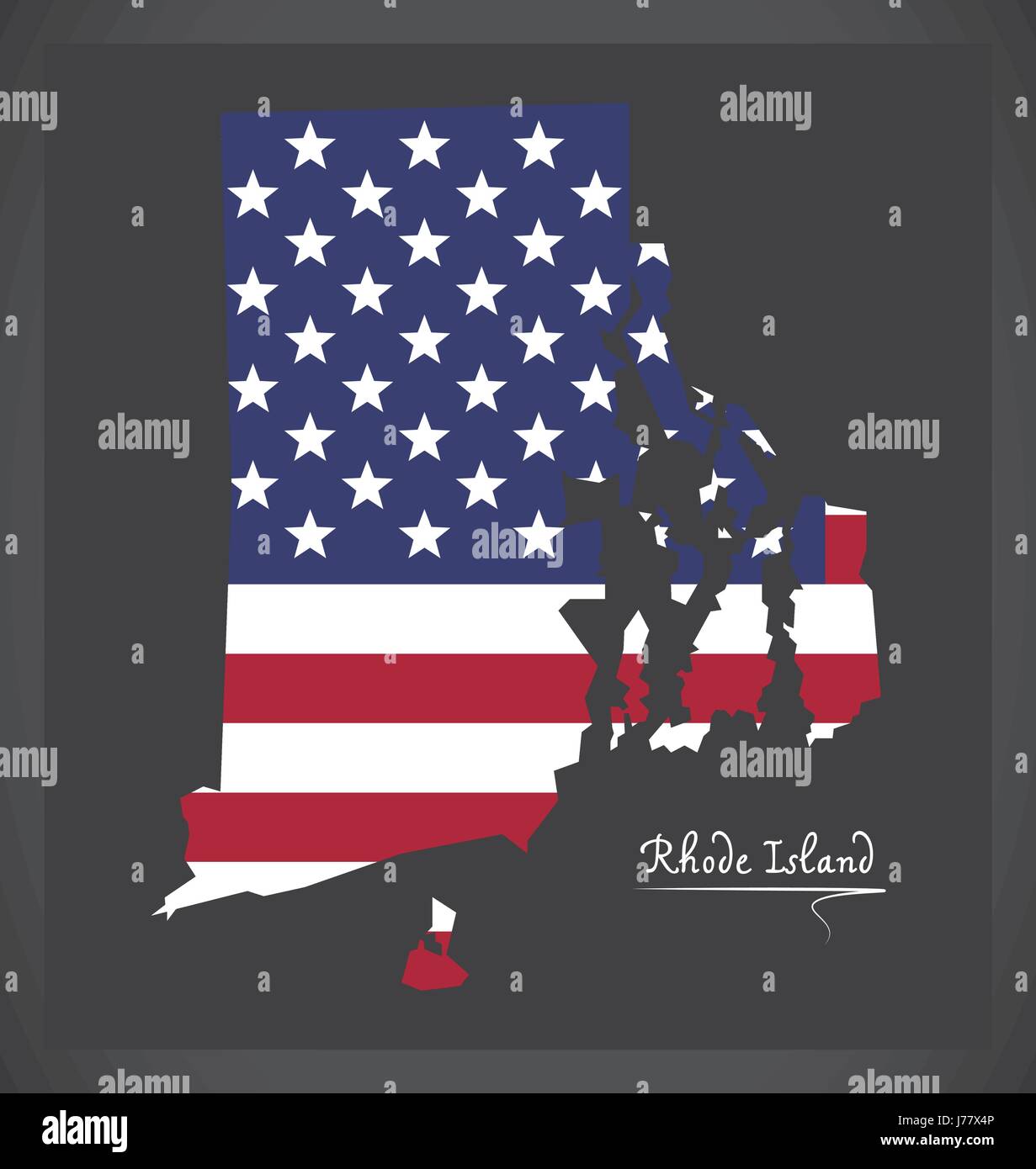Rhode Island map with American national flag illustration Stock Vector ...