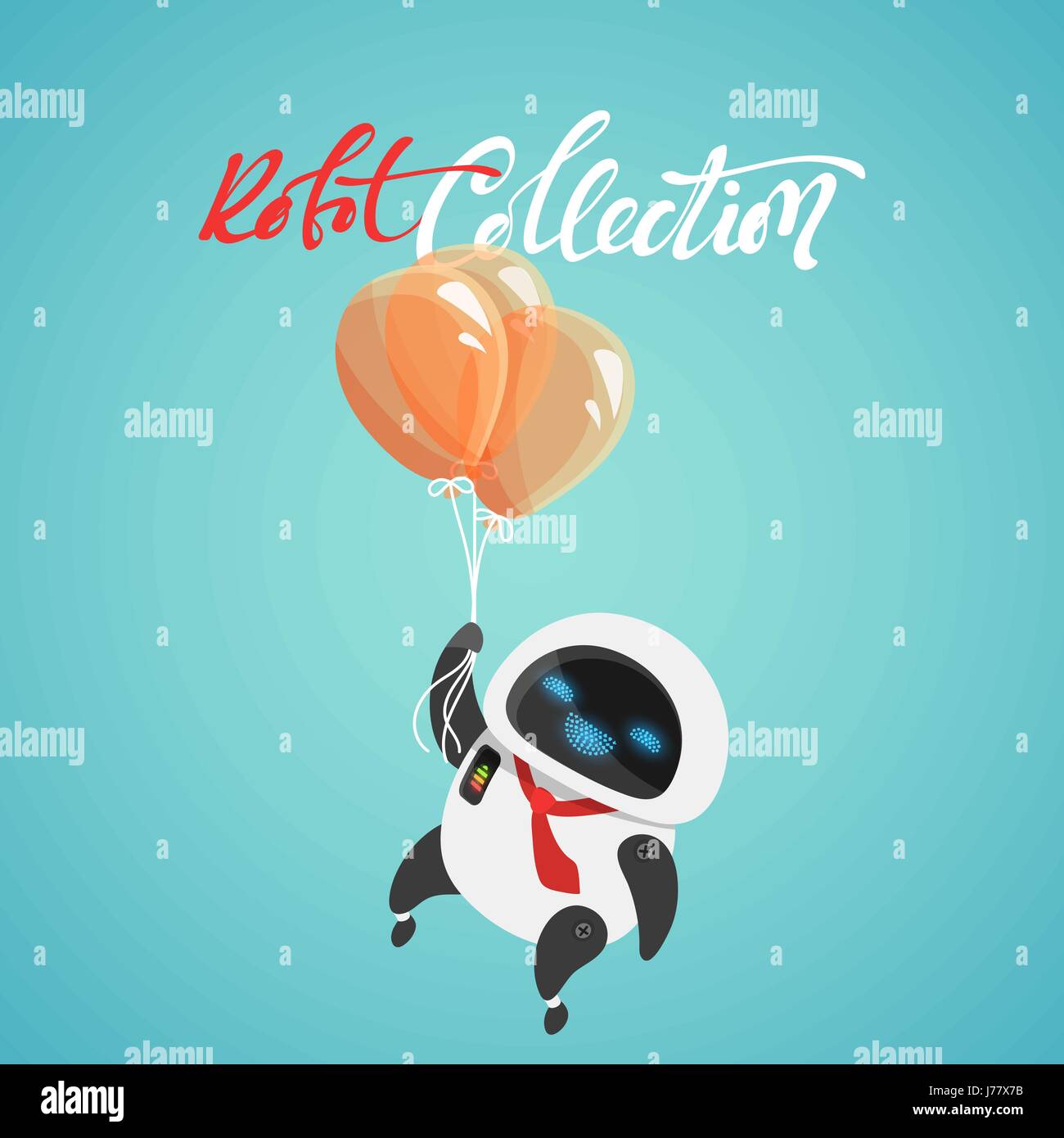 Character cute in flat style. Funny cartoon robot with balloons Stock ...