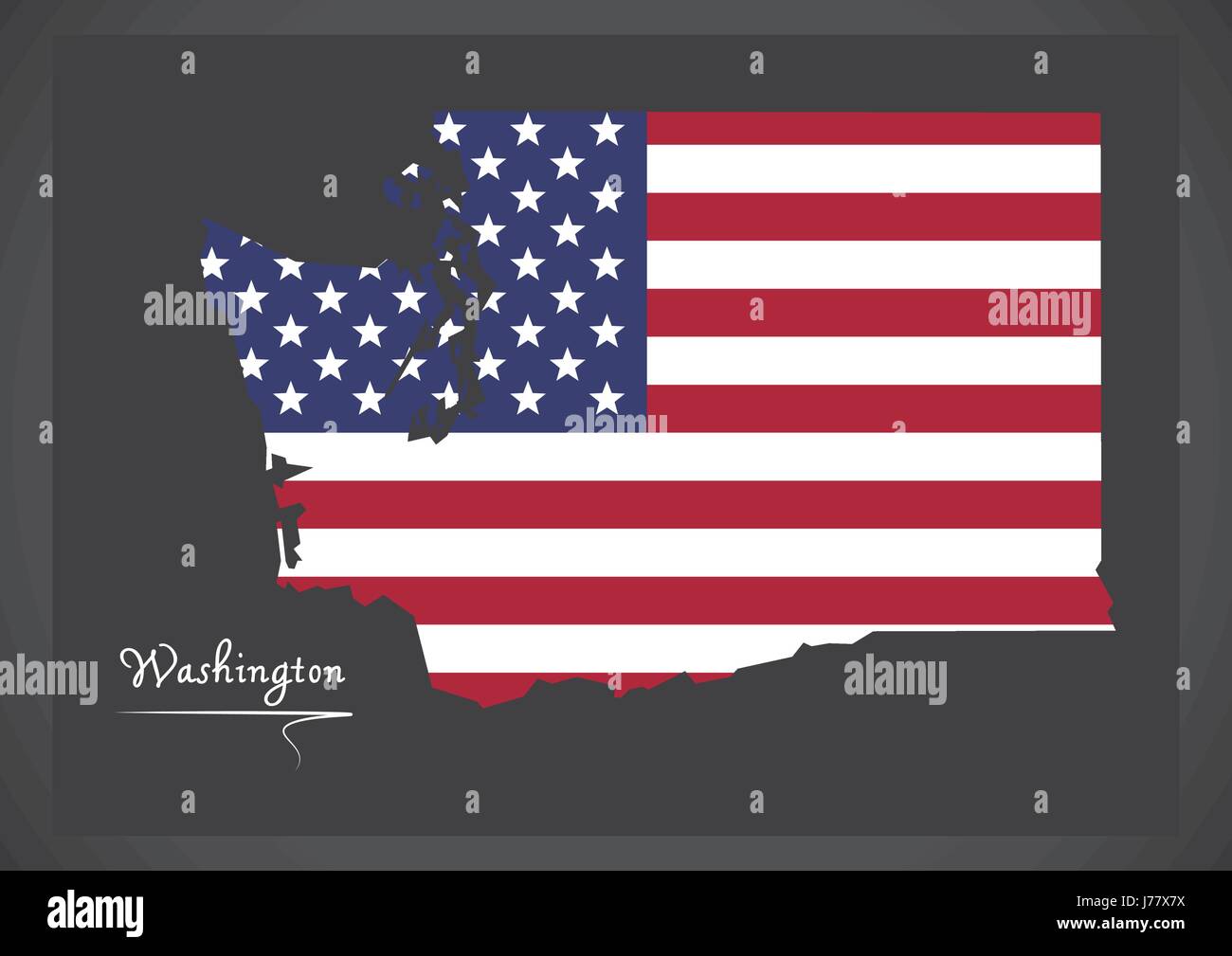Washington map with American national flag illustration Stock Vector ...