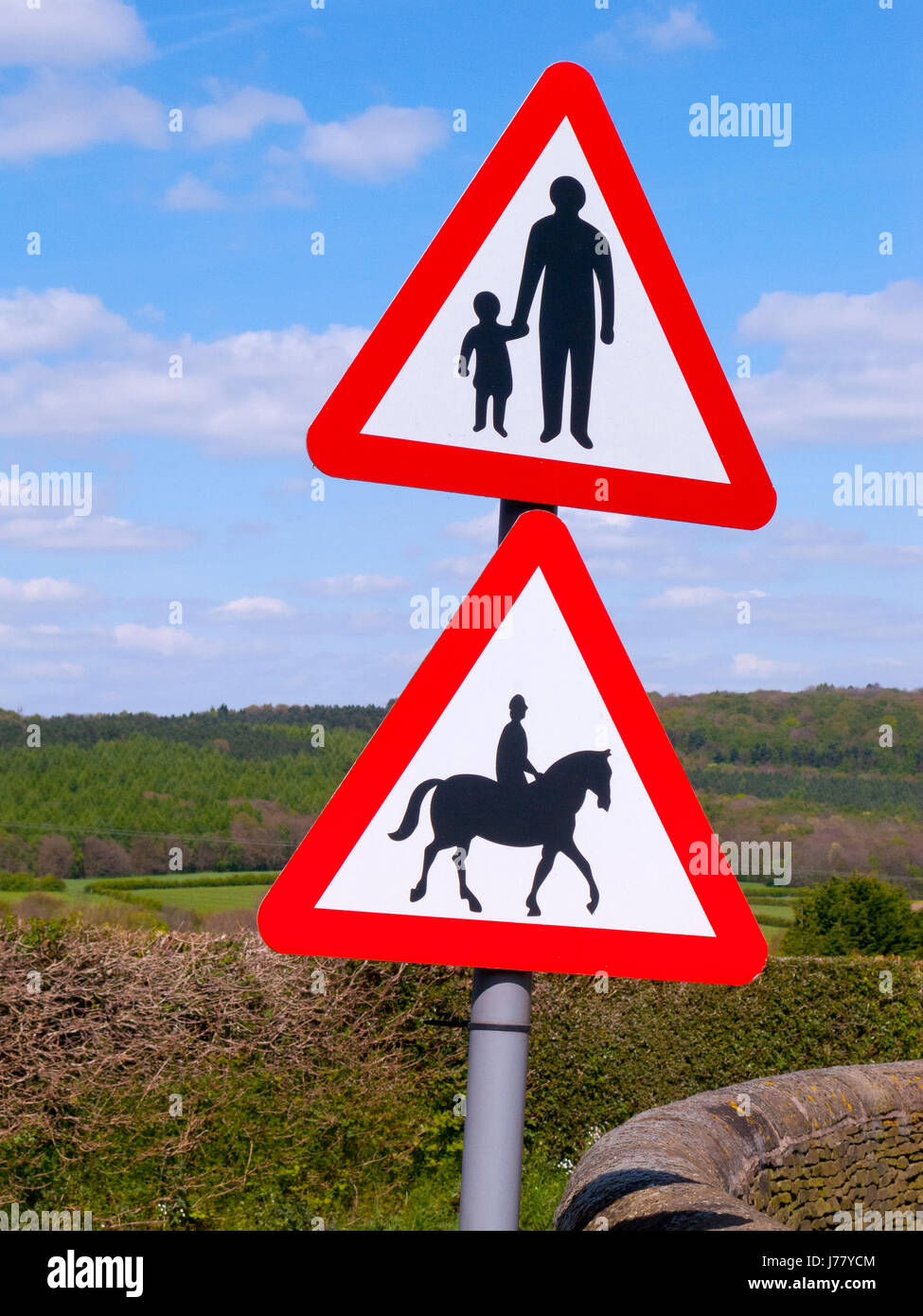Road Warning Signs, Horse Riders and Children, Derbyshire Stock Photo ...