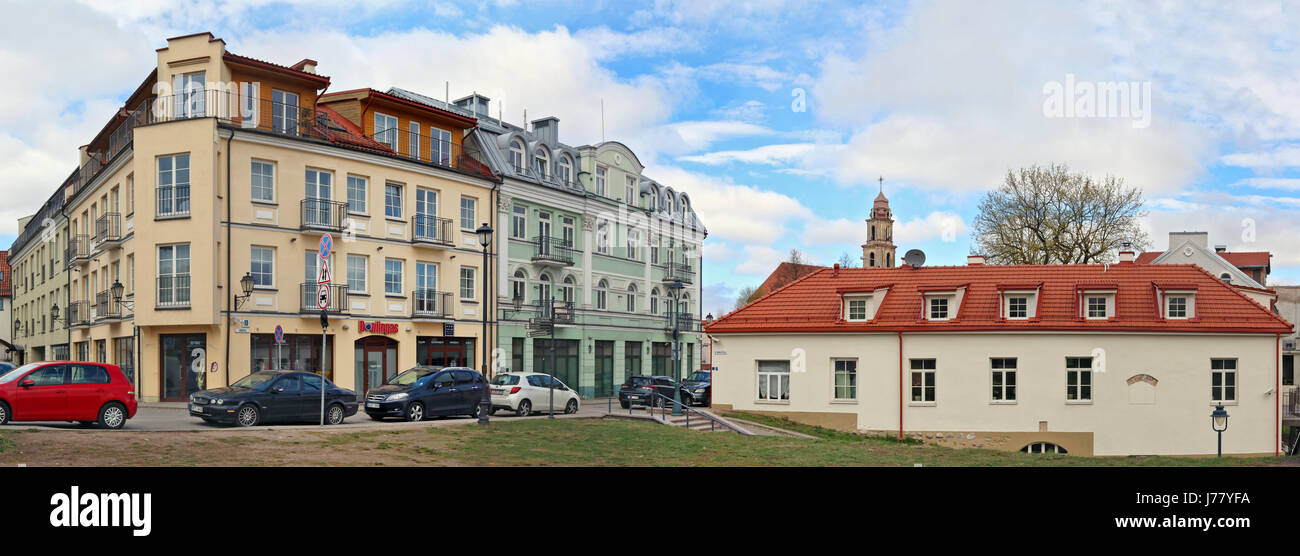 VILNIUS, LITHUANIA- APRIL 30, 2017: Two vintage houses of construction ...