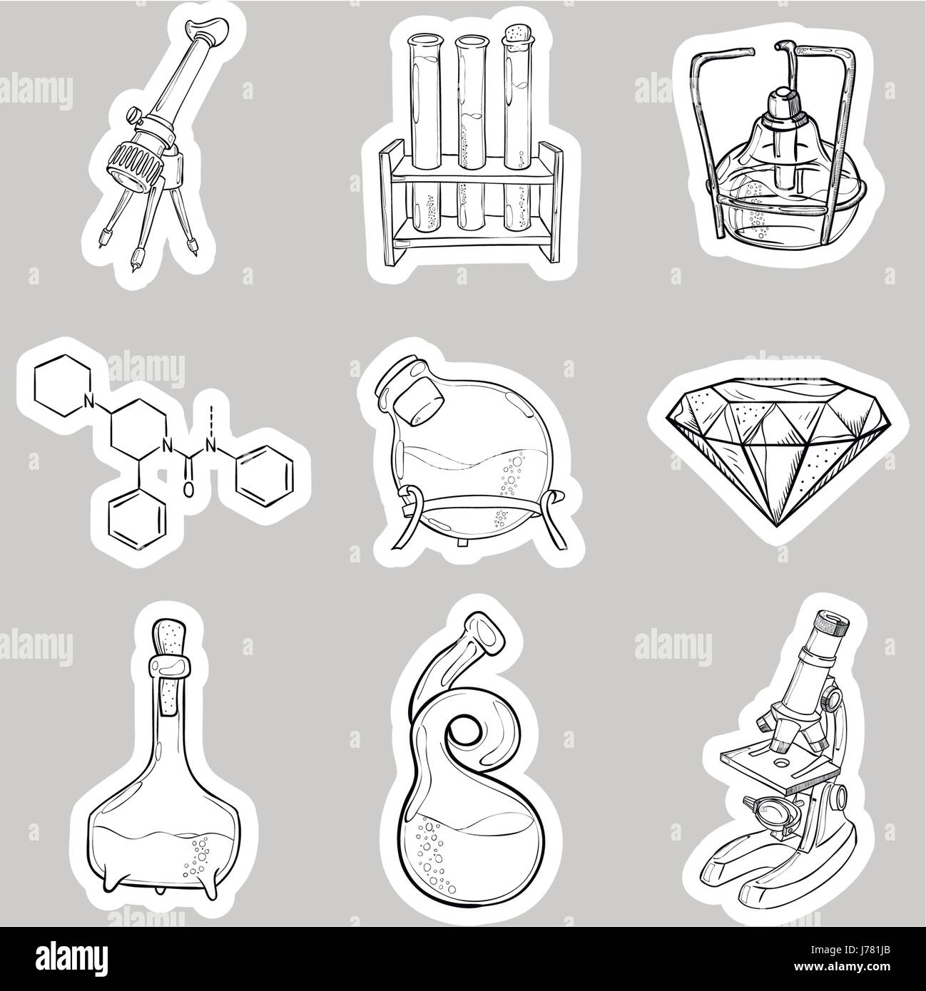 Doodle lab equipment stickers Stock Vector Image & Art - Alamy