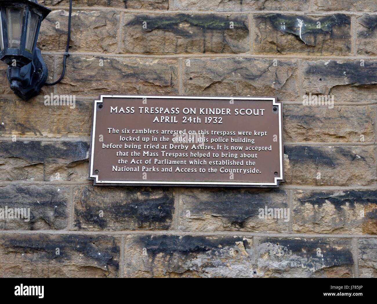 A plaque on the old constabulary commemorating the mass trespass, which ...