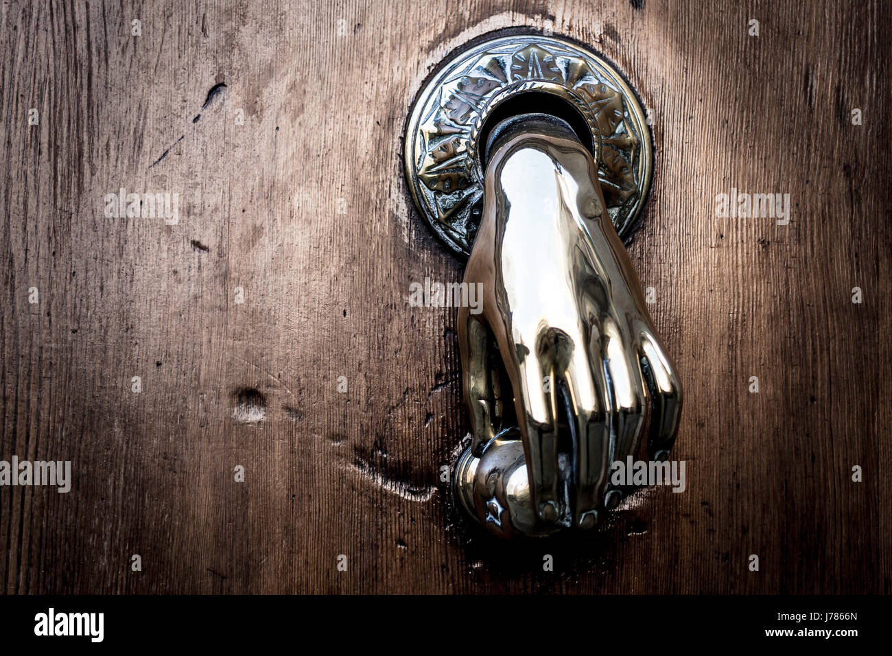 Elegant Brass Door Handle Hand Shape Detail Stock Photo - Alamy