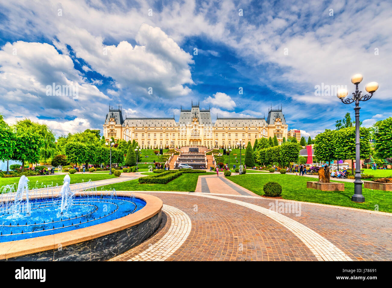 Central square in Iasi town, Cultural Palace in background, Moldavia ...