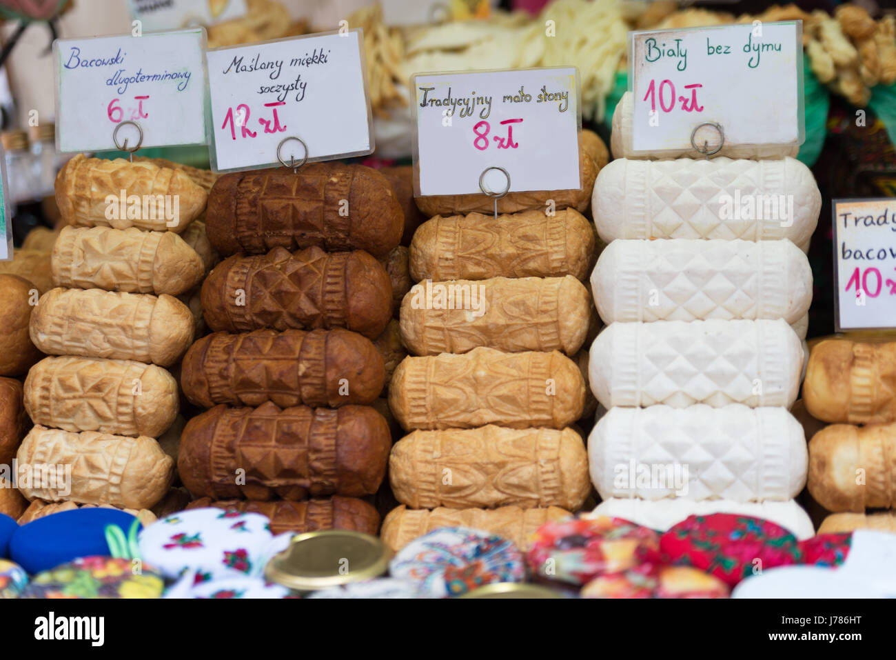 Traditional polish smoked cheese oscypek in Zakopane, Poland Stock ...