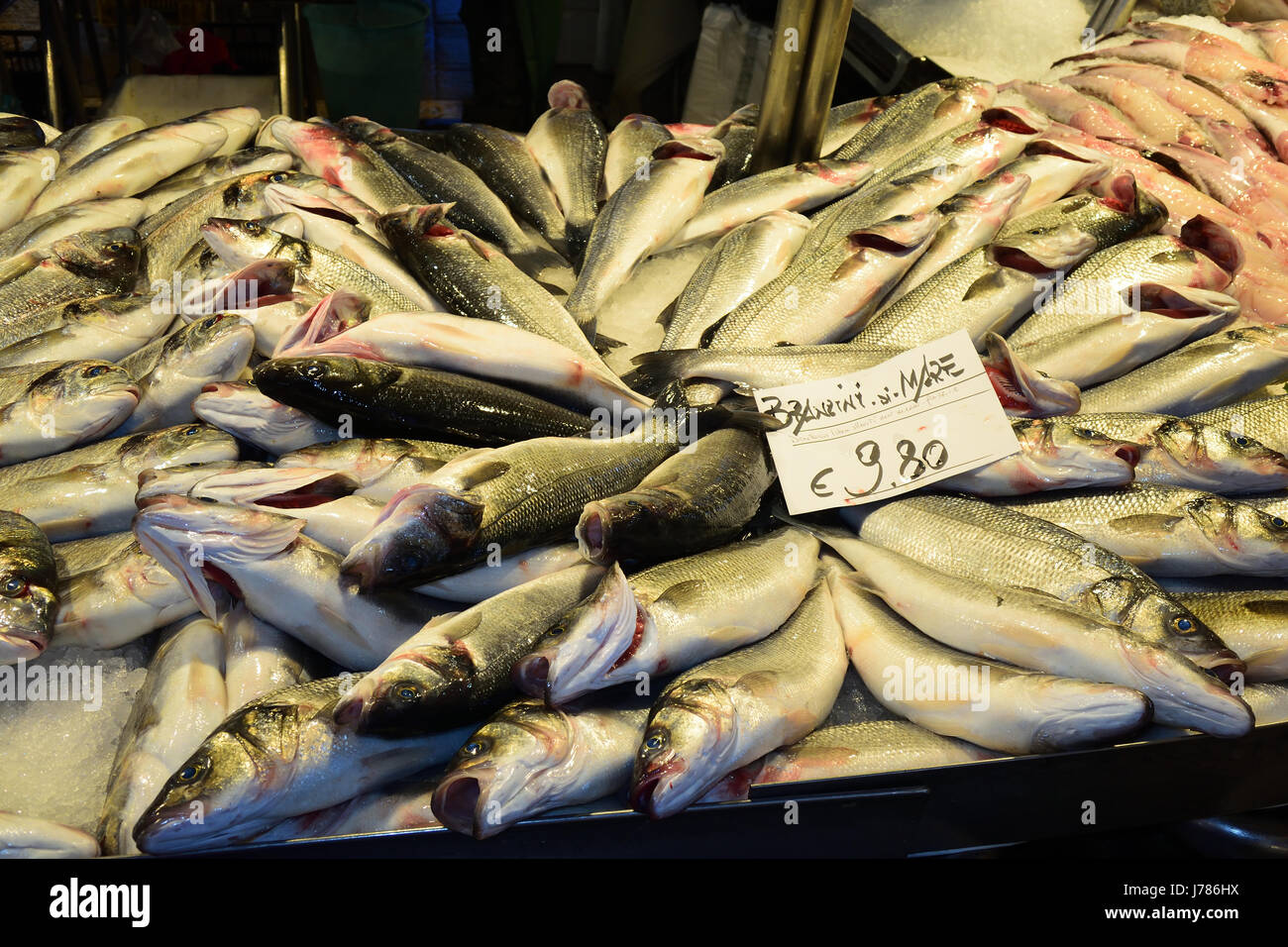Sea bass/Sea Bream at Rialto fish market, Venice, Italy, Europe Stock ...
