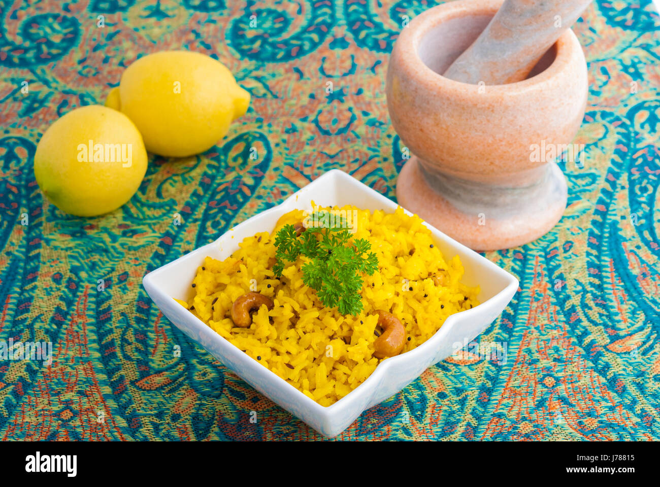 Lemon Rice with cashew - traditional South Indian turmeric rice Stock ...